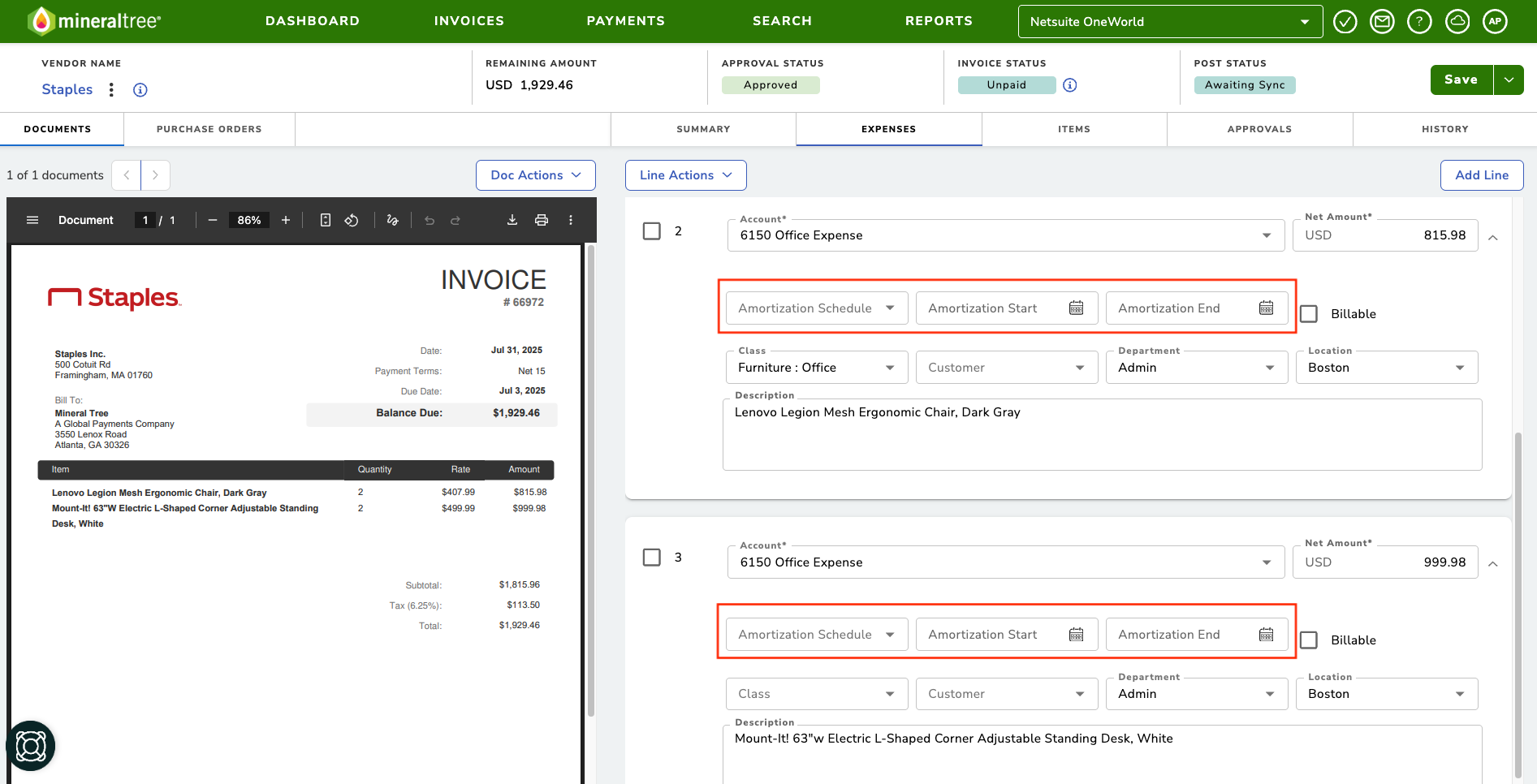 NetSuite Amortization Schedule Integration – MineralTree | Support